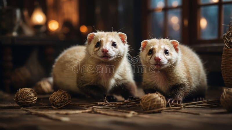 Adorable Pair of Ferrets Posing Together in Rustic Setting Stock ...