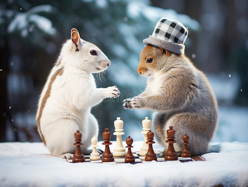 Two Playful Squirrels Palying Chess on the Snow Stock Illustration ...