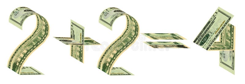Two plus two equals four stock photo. Image of banknotes - 73514920