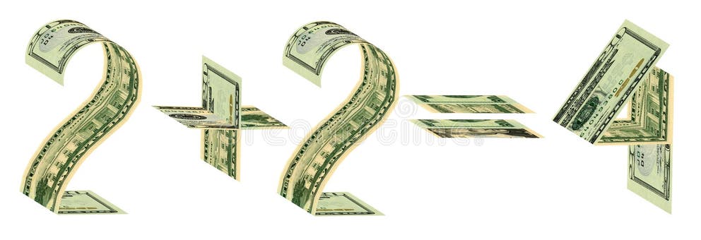 Two plus two equals four stock photo. Image of banknotes - 73514920