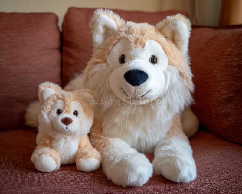 Two Plush Dogs on a Brown Sofa Stock Illustration - Illustration of ...