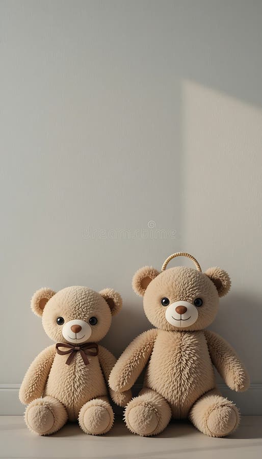 Cute Teddy Bears Duo on a Light Wall Background Stock Illustration ...