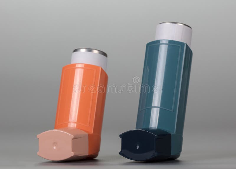 Two Inhalers with Dispensers, on Gray Stock Image - Image of pocket ...