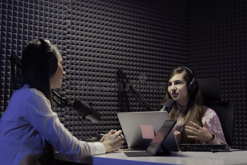 Podcast Conversation in Sound-Proof Studio Stock Photo - Image of ...