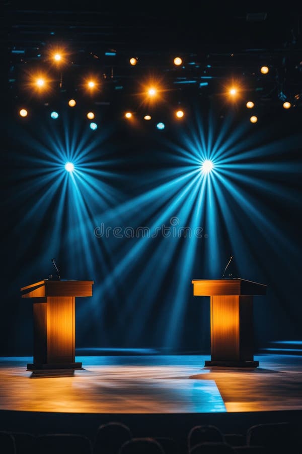 Two Podiums Lit Up Brightly on a Stage, Ideal for Concerts, Awards, or ...
