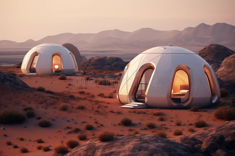 Two Pods in a Desert Like Area with Mountains in the Background Stock ...