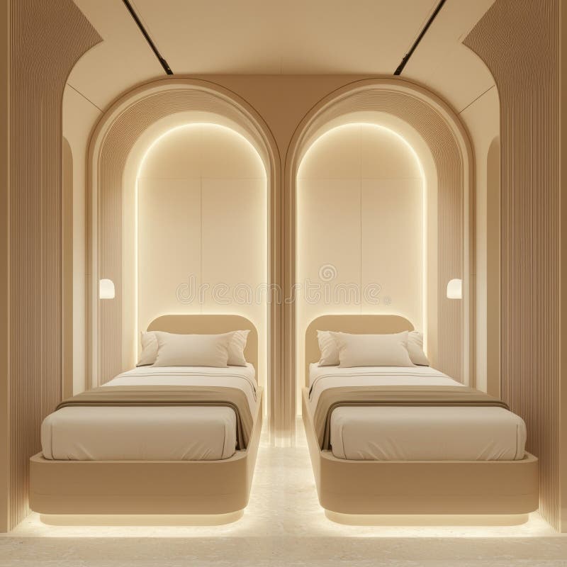 Two Pods of Sleeping Space Stacked in a Modern Capsule Hotel Room ...