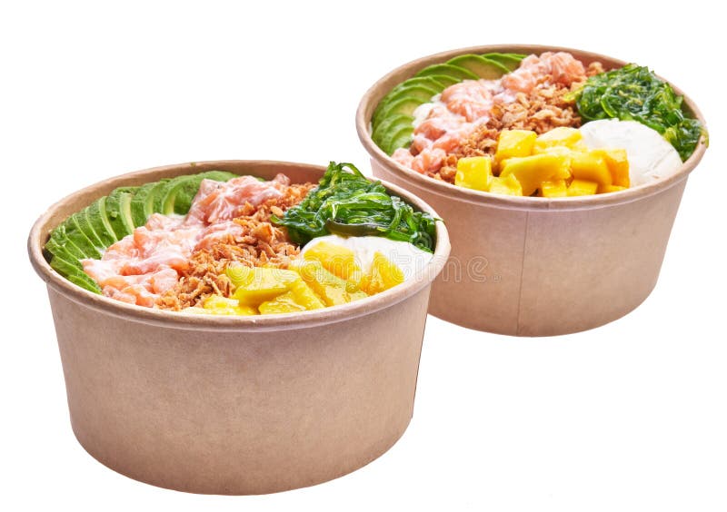 Two Poke Bowls Isolated Over White Background Stock Photo - Image of ...