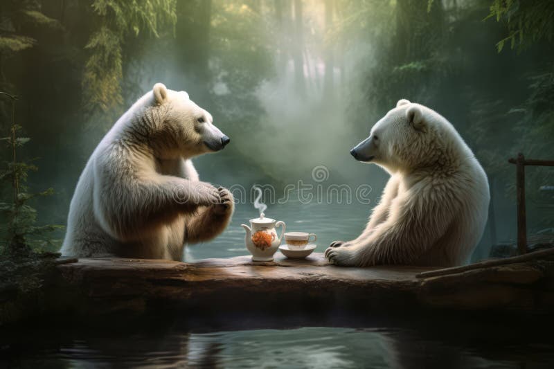 Two White Polar Bears Drinking Tea Stock Photo - Image of sunset, sunrise: 315592108