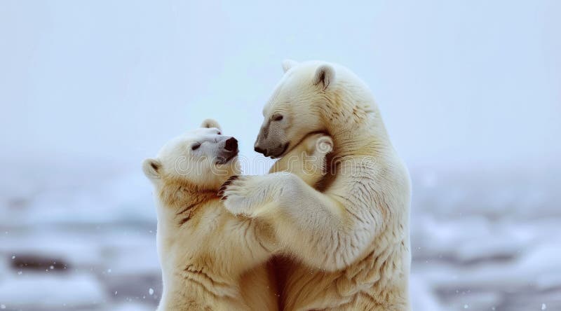 Two Polar Bears Playing with Each Other in the Tundra Stock ...