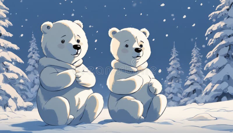 Two Polar Bears Sitting in the Snow Stock Illustration - Illustration ...