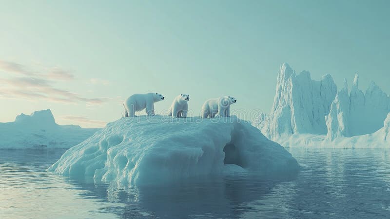 Two Polar Bears Standing on a Large Ice Block. the Scene is Set in a ...