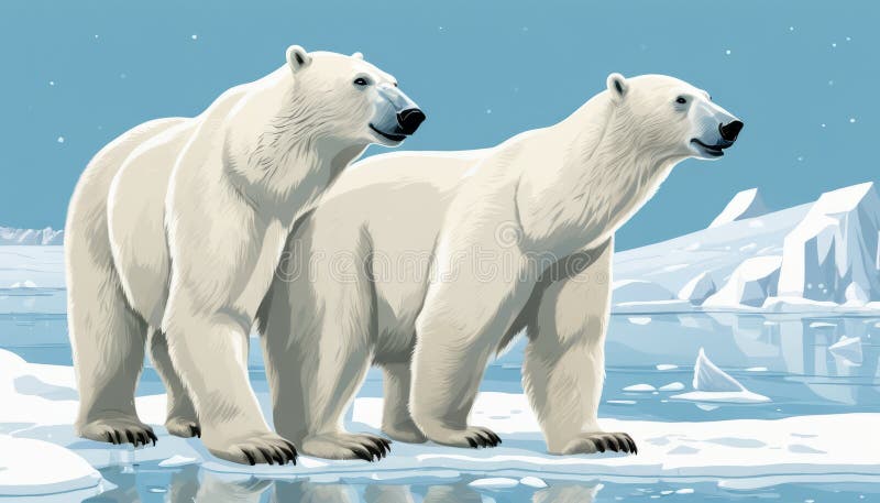 Two Polar Bears Walking on Ice Stock Illustration - Illustration of ...
