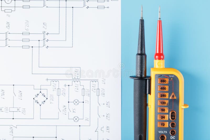 Yellow Voltage Indicator with an Electrical Diagram on a Blue ...