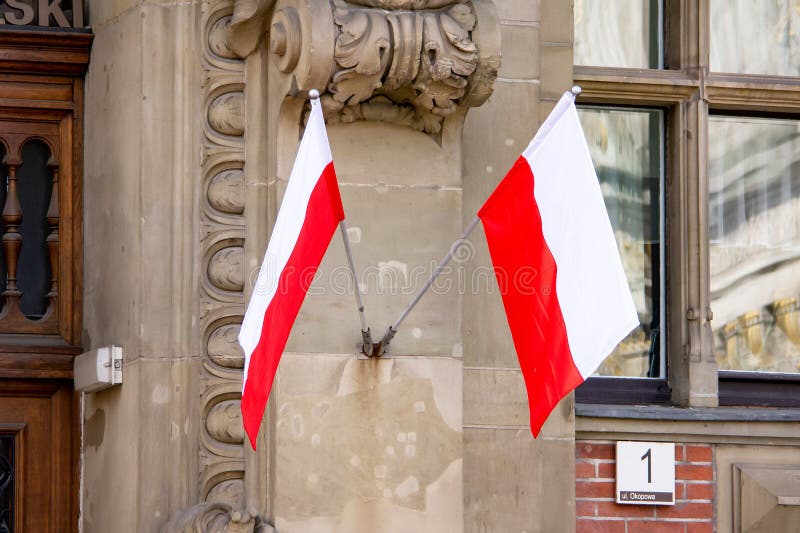 Two Polish Flags on a Building in Gdansk, Poland Editorial Photo ...