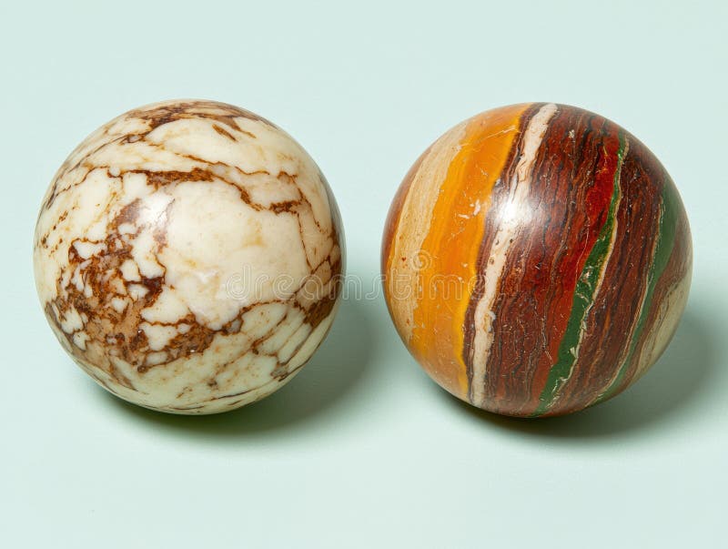 Two Polished Marble Spheres with Unique Patterns and Colors Stock ...