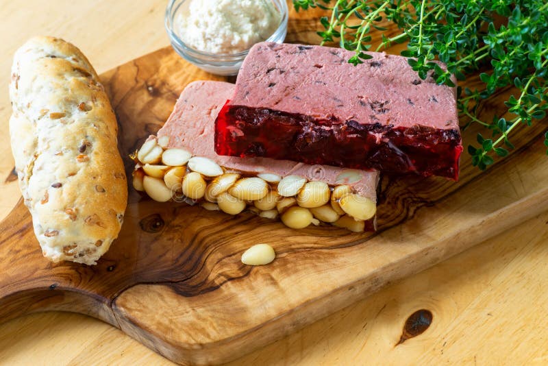 Two Portion of Pate, Bread, Herb on Kitchen Board Stock Image - Image ...