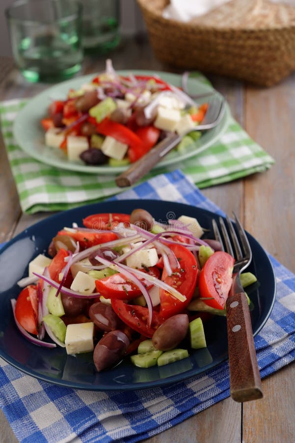 Greek salad stock photo. Image of meal, napkin, rustic - 99644502