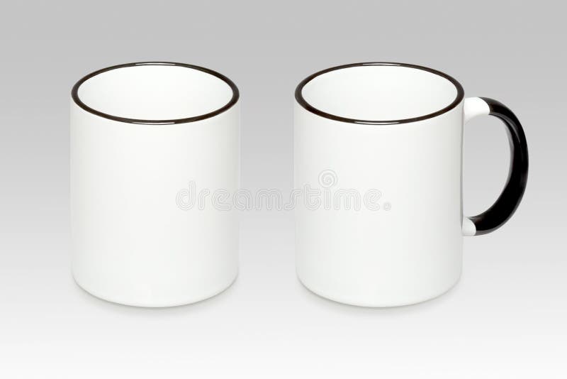 Two White Mugs, Pair of Cups, Mockup. Stock Image - Image of coffee ...