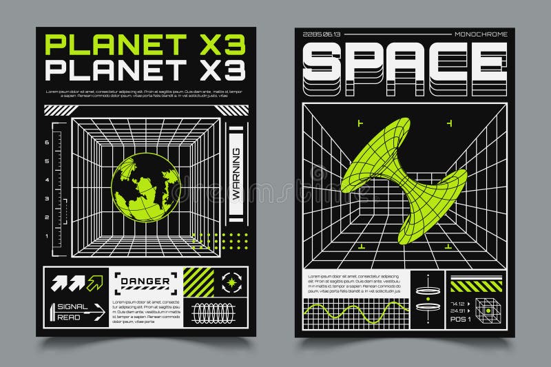 Two Posters with HUD Elements, Perspective Grid, Futuristic Design ...