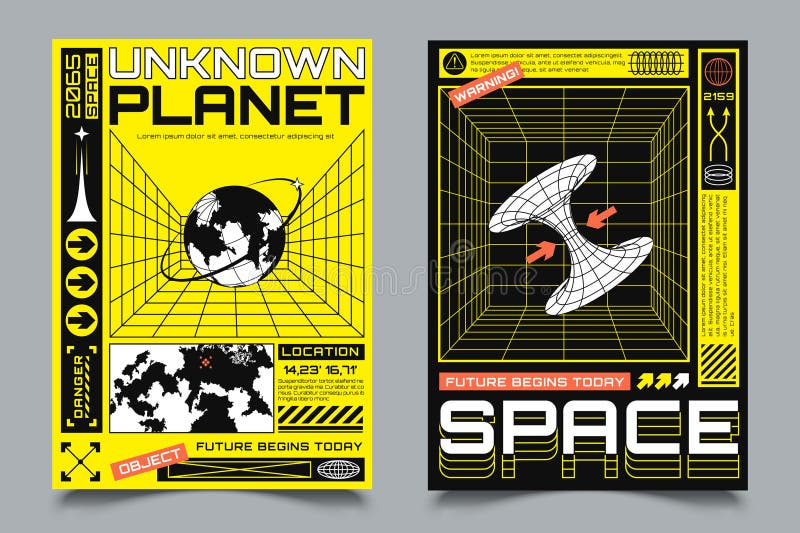 Two Posters with HUD Elements, Perspective Grid, Futuristic Design ...