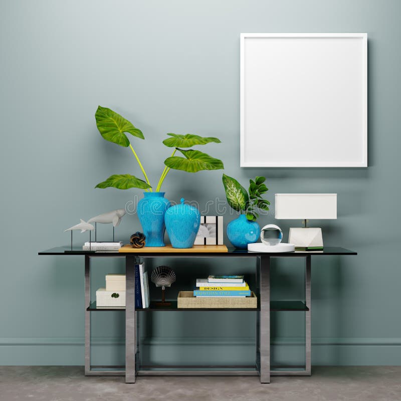 Poster Canvas Mockup on Turquoise Wall Stock Illustration ...