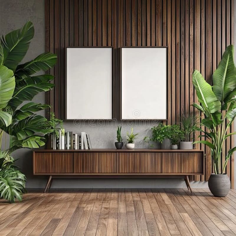 Two Posters are Mounted Close Together on Chest Drawers in a 3d ...