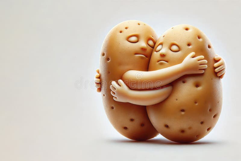 Two Potatoes with Arms Hugging Each Other. Space for Text. Stock Image ...