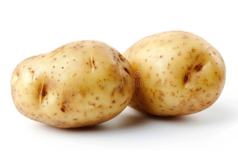 Two Potatoes Sit Adjacent To Each Other on a White Surface Stock Photo ...