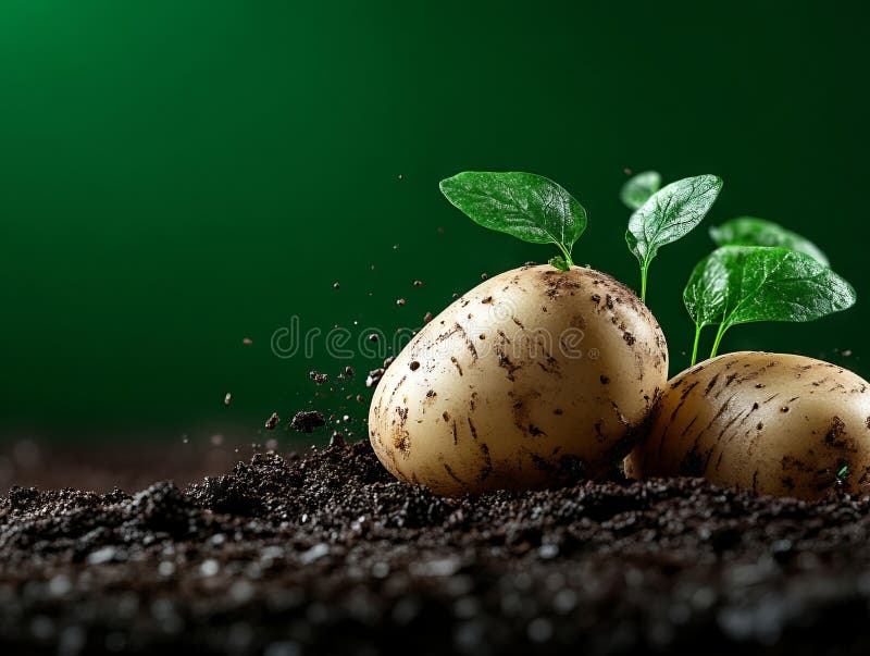 Two Potatoes with Sprouts Growing Out of the Ground Stock Image - Image ...