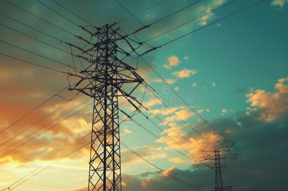 Two Power Lines Running Side by Side Stock Photo - Image of supply ...