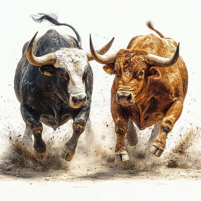 Powerful Bulls Charging Dust and Action Livestock Agriculture AI ...