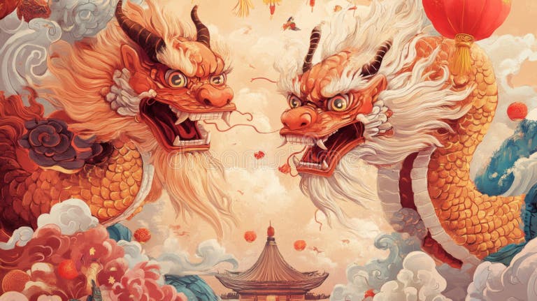 Two Powerful Dragons in Fierce Confrontation Stock Illustration ...