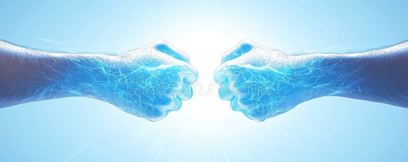 Two Powerful Fists Colliding on a Dynamic Blue Background with ...