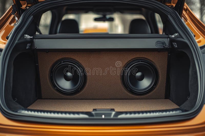 Two Powerful Subwoofers Installed in Modern Car Trunk Stock Photo ...