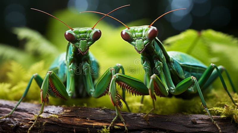 Two Praying Mantis. Generative AI. Stock Illustration - Illustration of ...