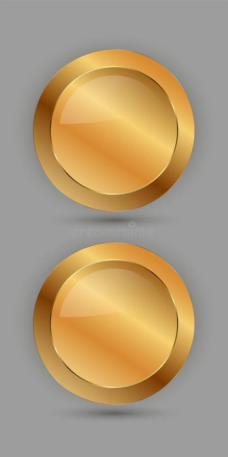 Two Premium Circle Buttons with Black and Gold Frame Vector ...