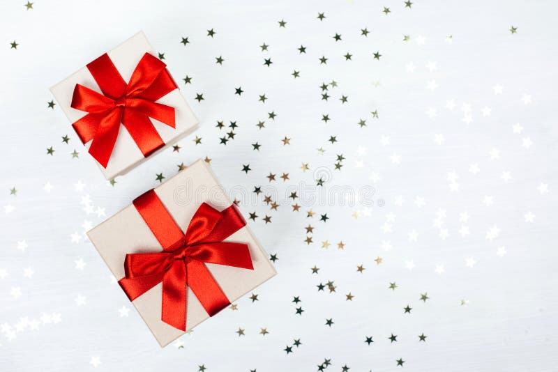 Two presents with red bow stock image. Image of flatlay - 82906887