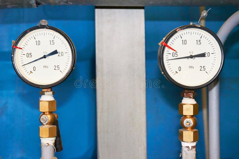 Two Pressure Gauges Showing Pressure Close-up. Stock Image - Image of ...