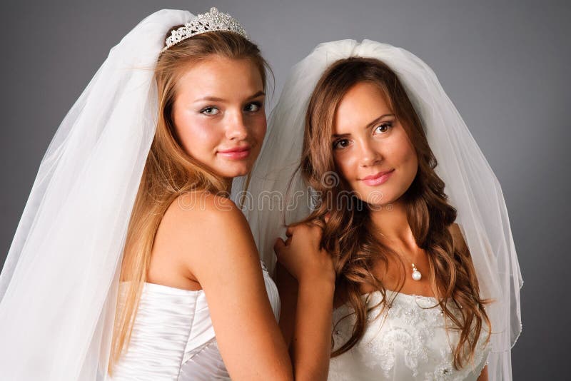Two Pretty Brides Portrait in Studio Stock Image - Image of girlfriend ...