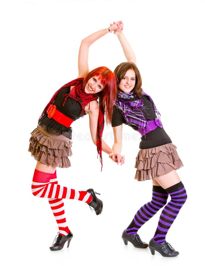 Two Pretty Cheerful Girls Standing Back To Back Stock Photo - Image of ...