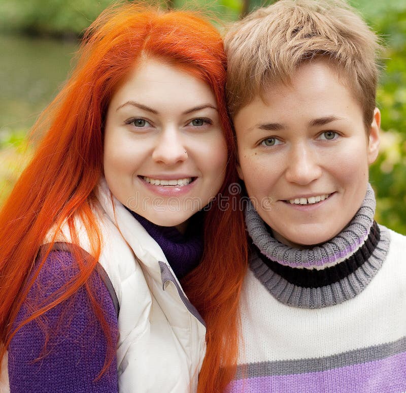Two Pretty Girls in Autumn Park Stock Photo - Image of girls, beauty ...