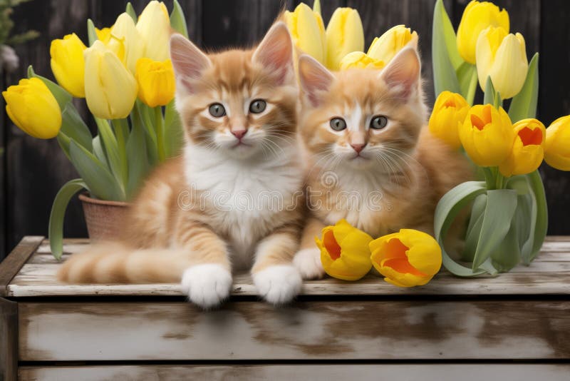 Two Pretty Raccoons Posing Outdoors in the Spring Garden with Flowers ...