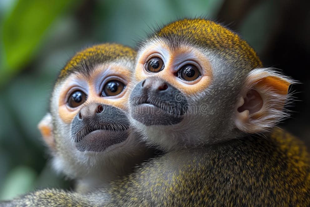 Two Primates Sit Side by Side, Socializing or Resting Stock Image ...