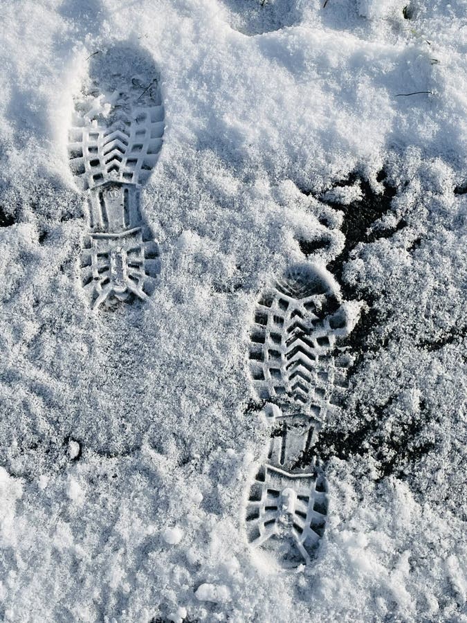 Two Prints of Shoes on Snow. Stock Image - Image of freeze, frozen ...