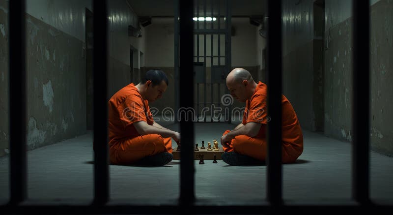 Two Inmates Play Chess in Prison Cell, Dramatic Lighting, Gritty ...