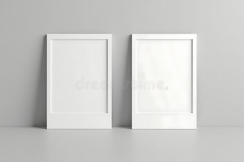 Two Blank White Frames on Grey Wall Minimalist Stock Illustration ...
