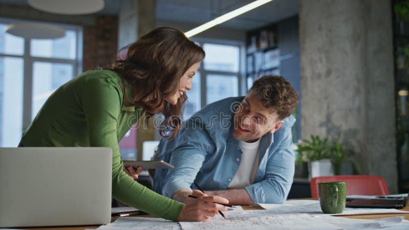 Professional Architects Working Blueprint Agency. Specialists Creating ...