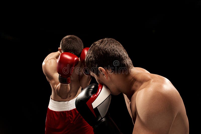 Two Professional Boxer Boxing on Black Background, Stock Image - Image ...