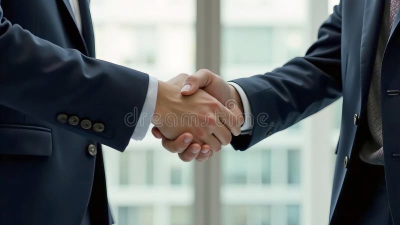Two Professional Business Executives in Business Suits Shake Hands at a ...